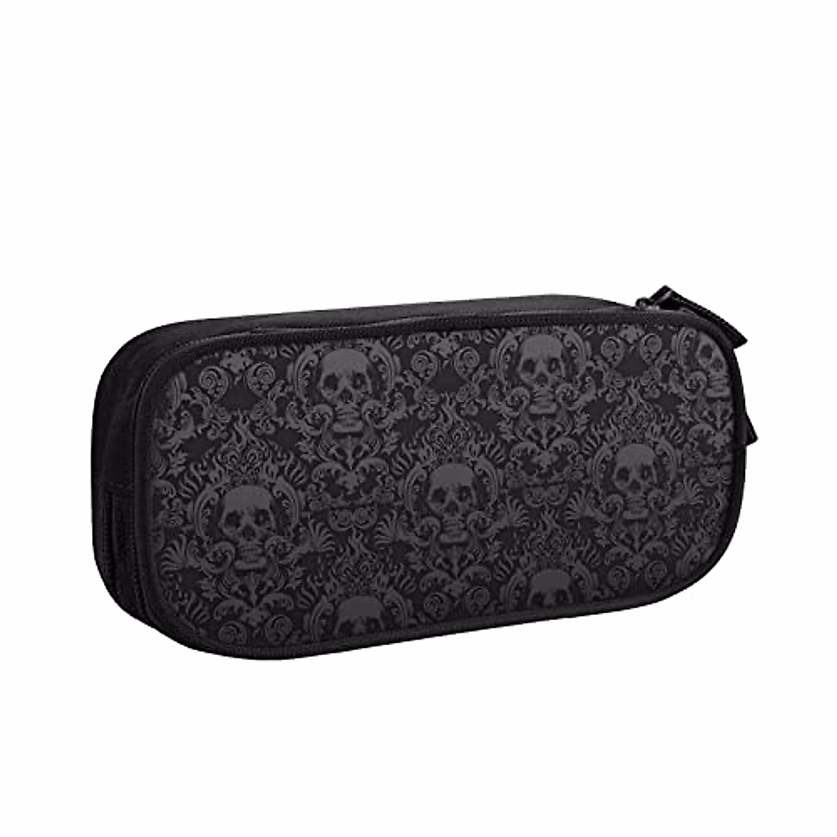 Gothic Halloween Skull Pencil Pen Case Large Capacity Organizer Stationery Bag with Zippers for Office(Black)