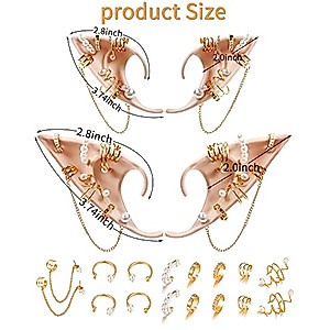 Hikkcos 3Pcs Elf Ears with Piercings Earrings Cosplay Fairy Pixie Ears Halloween Fairy Ears Soft Pointed Elf Ears Pearls Earring with Chains for Fairy Dress Up Accessories