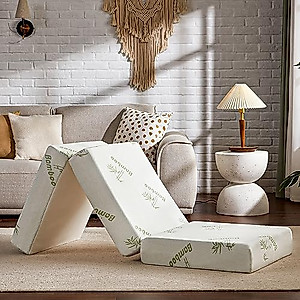 SINWEEK Folding Mattress Single Trifold Floor Guest Bed Foldable Sleeping Mats for Adults Tri Folding Foam Camping Pad with Travel Bag and Washable Cooling Cover CertiPUR-US Certified