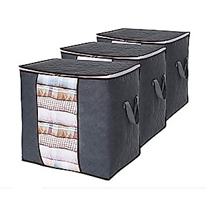 Clothes Storage Bag 90L Large Capacity Organizer with Reinforced Handle Thick Fabric for Comforters, Blankets, Bedding, Foldable with Sturdy Zipper, Clear Window