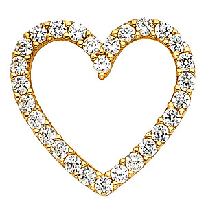 14k REAL Yellow Gold CZ Open Heart Charm Pendant