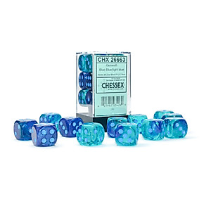 Gemini Dice Block | Set of 12 Size D6 Dice Designed for Board Games, Roleplaying Games and Miniature Games | Premium Quality 16 mm Dice | Luminary Blue and Light Blue Color | Made by Chessex