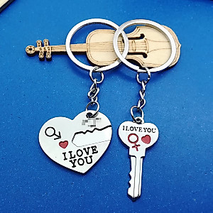 Nekoki 2pcs Couple Key Chain Ring Set-I LOVE YOU with Red Heart Keychains Set for Boyfriend Girlfriend and Best Friends,Valentine's Day Birthday Gifts Graduation Gifts-Love Heart Key Locks Lover Gift