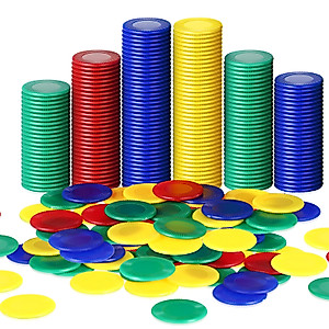 Skylety 400 Pieces Plastic Poker Chips Game Chips 4 Colors Counter Card for Kids Game Playing Learning Math Counting Bingo Game Blank Chips Card for Kids Reward, 0.86 Inch (Red, Blue, Green, Yellow)