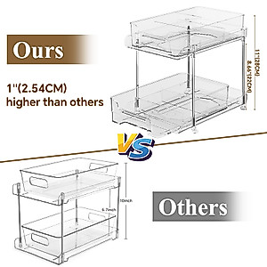 Under Sink Organizer, 2 Packs Bathroom Organizers and Storage,Stackable Multi-purpose 2 Tier Pull out Clear Medicine Cabinet Drawer Bins for Bathroom, Kitchen, Pantry, Closet, Countertop with Deviders