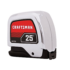 CRAFTSMAN Tape Measure, 25 ft, Retraction Control and Self-Lock, Solid Chrome Finish, Rubber Grip (CMHT37325S)