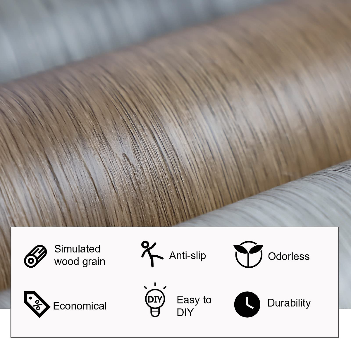 Oxdigi Peel and Stick Vinyl Flooring Roll 15.7"x 118"/13 Sq.Ft, Self Adhesive Vinyl Floor Tiles Wood Plank Flooring Waterproof Wear-resistant for any Room, Easy DIY Floor Coverings, Walnut Brown