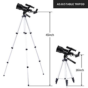 Telescope for Kids Adults Beginners - 70mm Aperture Refractor Telescope for Stargazing with Adjustable Tripod Phone Adapter Wireless Remote Perfect Christmas Astronomy Gifts for Kids, Black