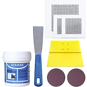 HOMMEE Drywall Repair Kit,Drywall Hole Patch Repair Kit to Fix Wall Surface Holes and Creak Damage with White Repair Putty 8.5OZ,Scraper,Sanding Pad Fill Quick and Easy Solution