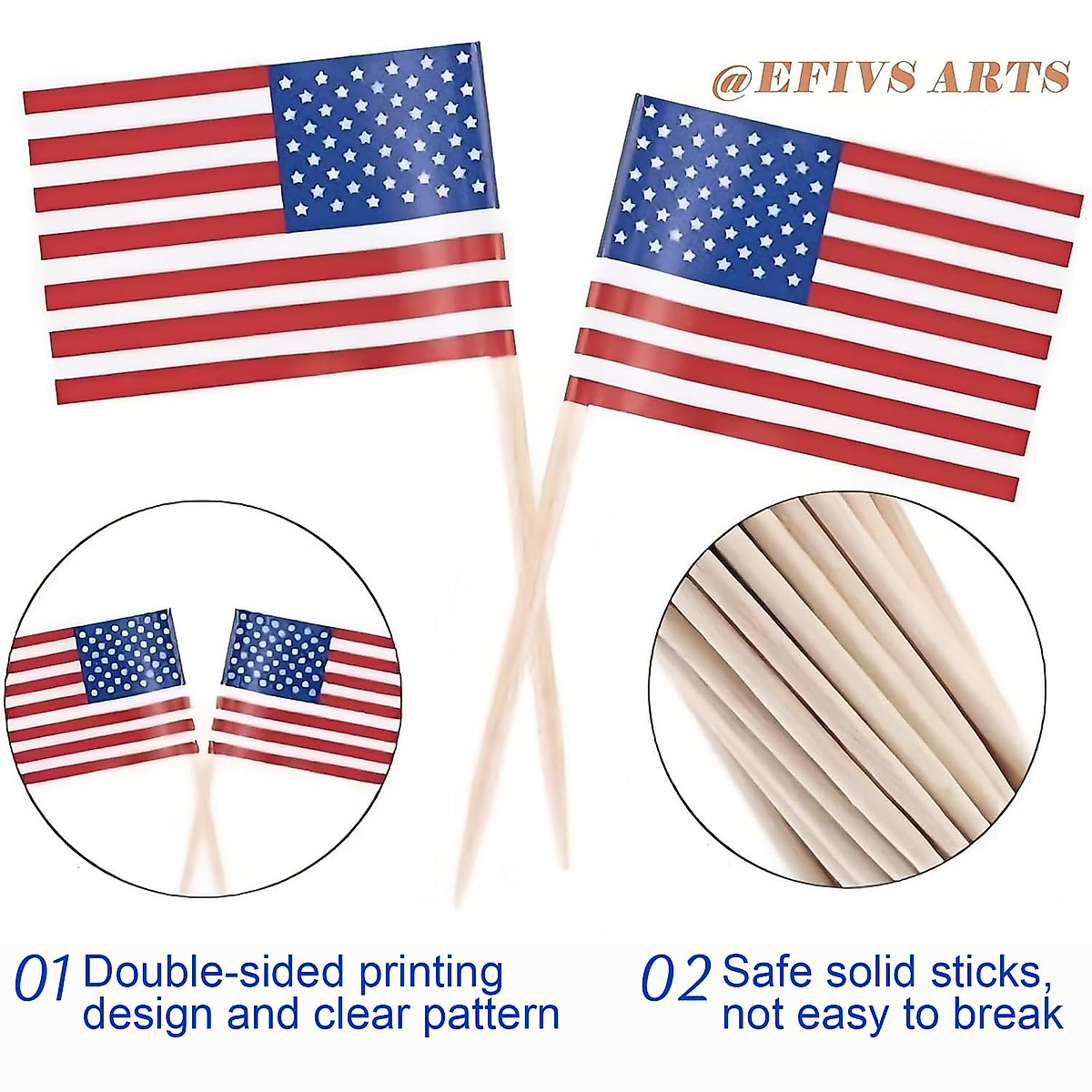 Efivs Arts 100 Pcs 4th of July American Toothpick Flag Toppers Cake Decorations Independence Day Patriotic Cupcake Toppers Picks for Army Graduation Party Supplies