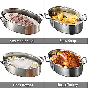 Eglaf 8Qt Stainless Steel Fish Steamer - Multi-Use Oval Cookware with Rack, Ceramic Pan, Chuck - Stockpot for Steaming Fish, Boiling Soup