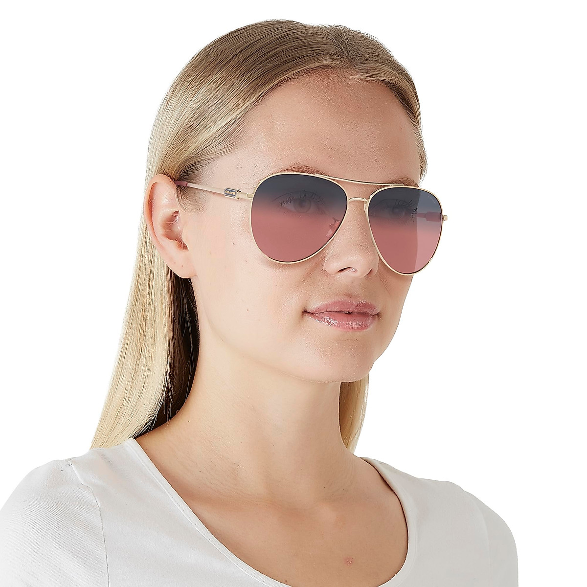 Coach HC7140 Sunglasses, Shiny Light Gold/Plum Purple Scarlet Gradient, 61 mm