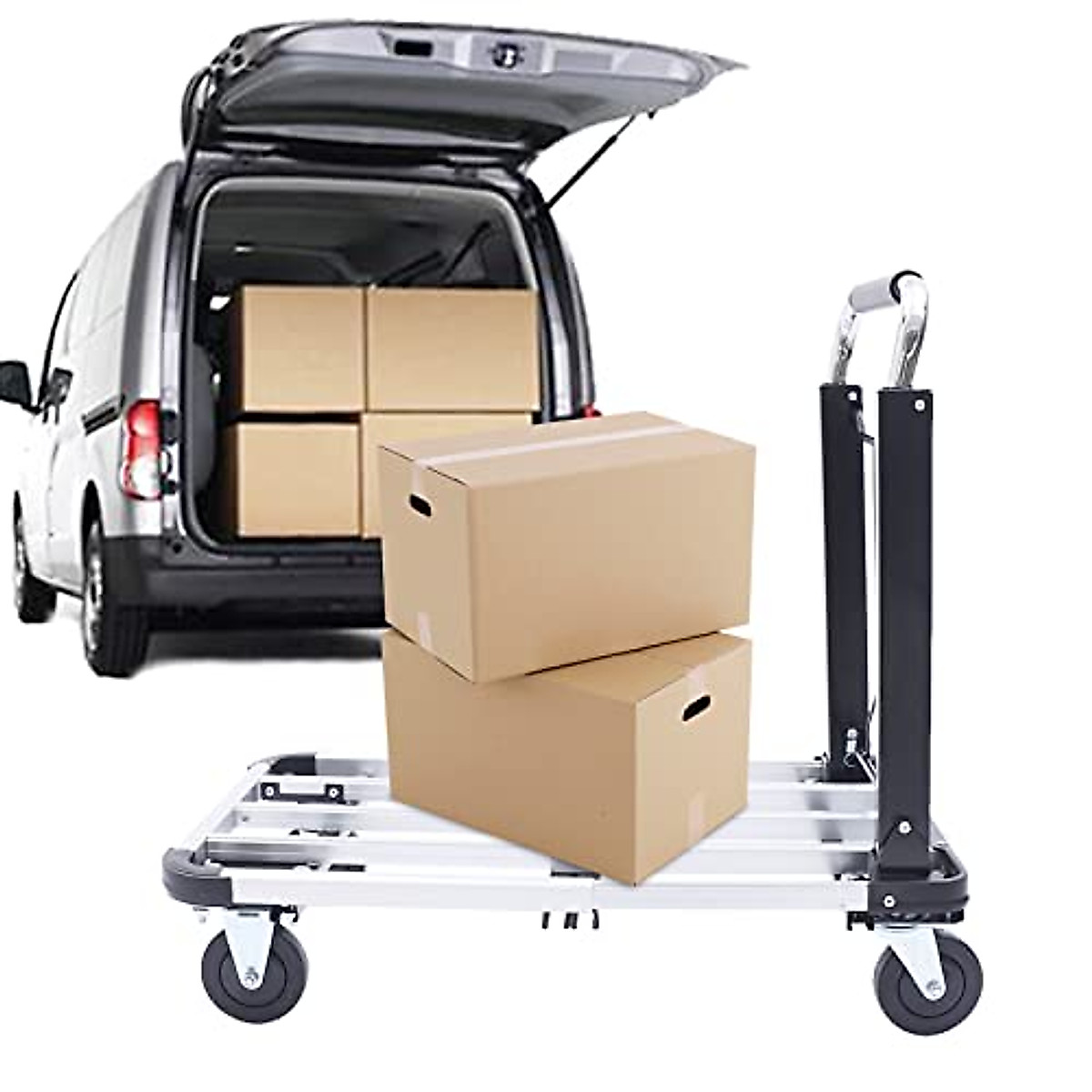 Foldable Platform Cart, 330 lbs Luggage Cart Folding Moving Dolly Luggage Trolley Push Hand Truck Telescopic Adjustment Trolley Rubber Wheel