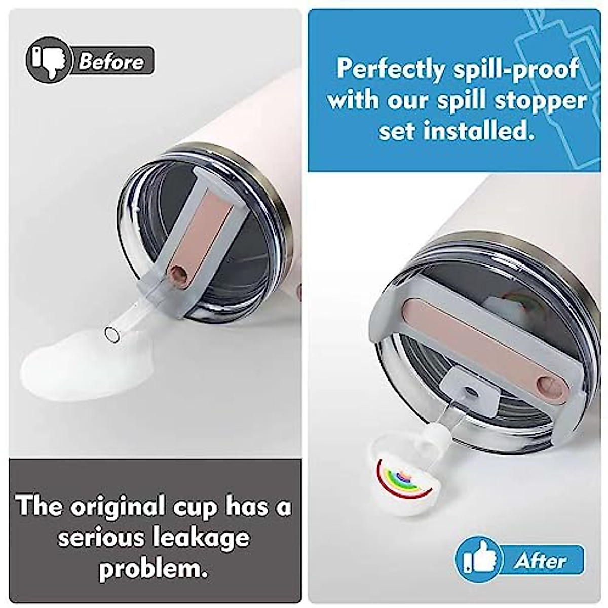 6PCS for Stanley Cup Accessory, Silicone Spill Proof Stopper Set for Stanley 40 oz Tumbler with Handle 30 oz Including H2.0, 3 Straw Covers, 1 Spill Stopper, 1 Leak Stopper and 1 Cup Boot