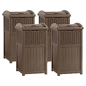 Suncast Trash Hideaway 33 Gallon Resin Wicker Outdoor Garbage Container (4 Pack) Brown