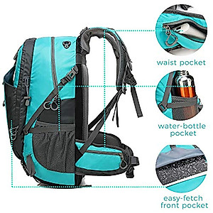 TurnWay Amanda 50L Water-Resistant Travel Backpack/Casual/Hiking/Camping Daypack with Rain Cover, Headphone Hole (Lake Blue)