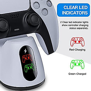 PS5 Controller Charging Station, PS5 Charging Station with Fast Charging AC Adapter 5V/3A for Playstation 5 Controller, Playstation 5 Charging Stand for Dualsense with LED Indicator, White