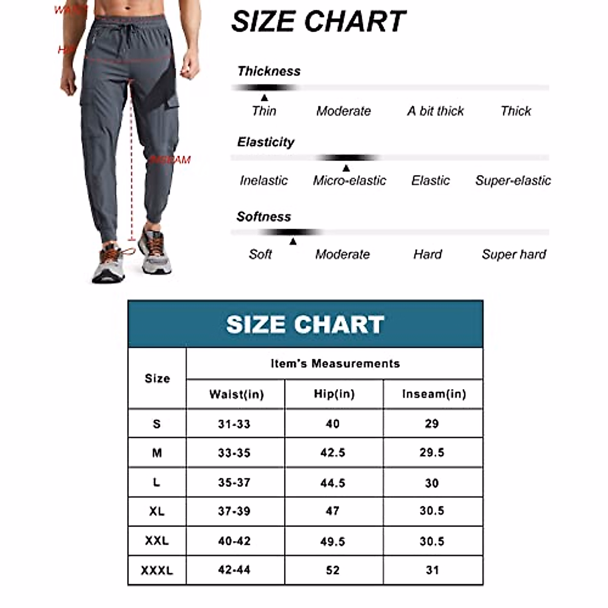 Libin Men's Lightweight Joggers Quick Dry Cargo Hiking Pants Track Running Workout Athletic Travel Golf Casual Outdoor Pants, Black L