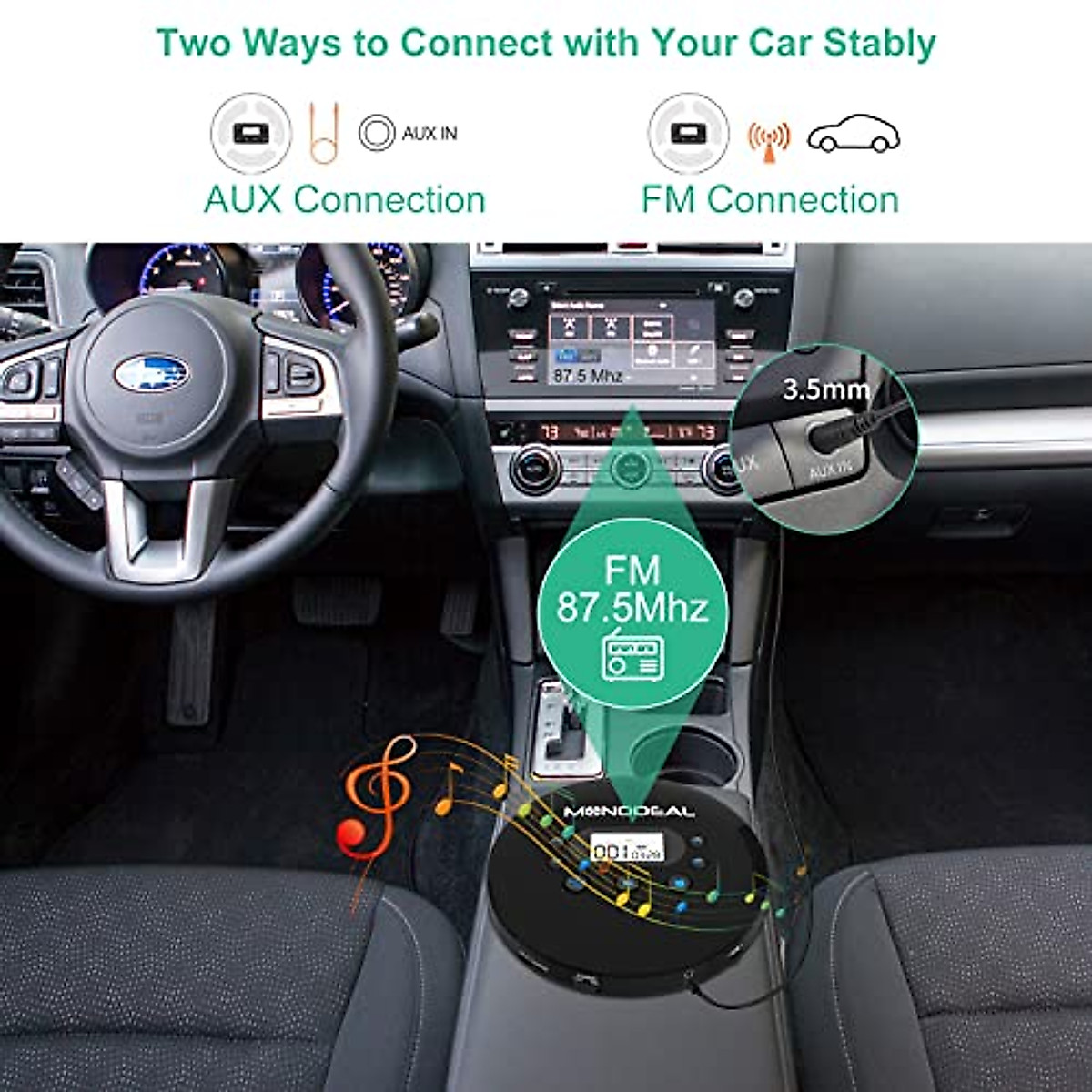 CD Player Portable, MONODEAL Portable CD Player with FM Transmitter, Rechargeable CD Player for Car for Home Travel with Anti-Skip Protection Compact CD Player Walkman with Headphones