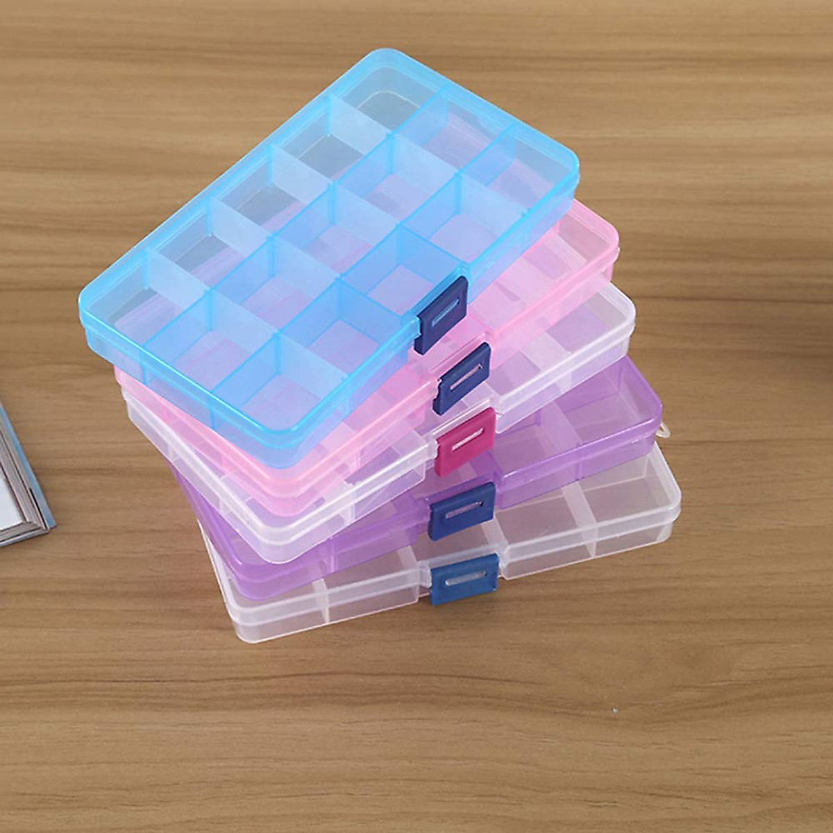 dalismotemp Plastic Organizer Container Storage Box Adjustable Divider 15 Grids Transparent Earrings Ear Stud Jewelry Storage Box Container Organizer White 1