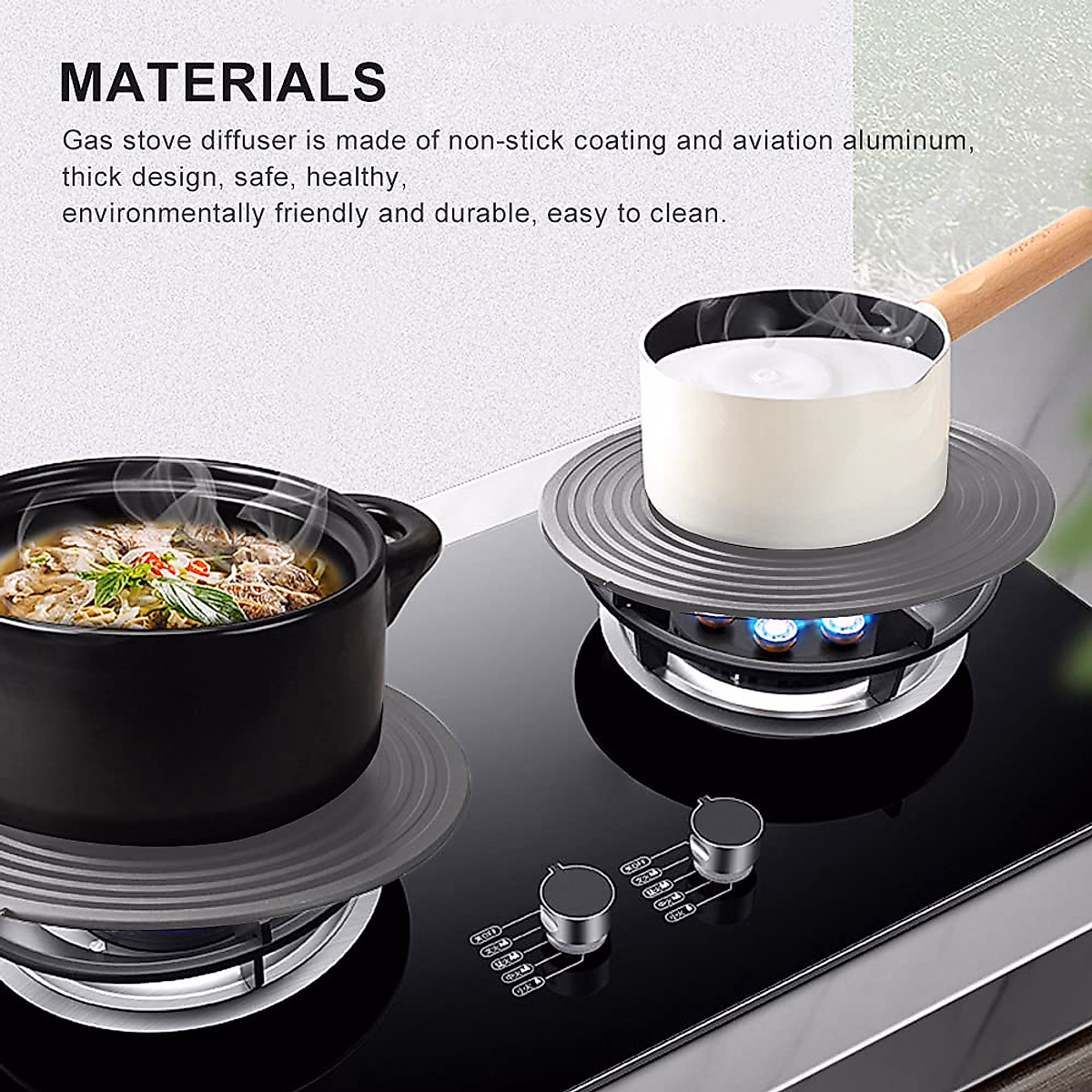 CALIDAKA Heat Diffuser 9/11inch Aluminum Induction Diffuser Plate,Reducer Flame Guard Simmer Ring Plate Non-Stick Hob Ring Plate for Gas Stove Glass Cooktop Converter Coffee Milk