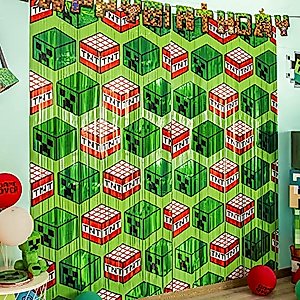Bupelo Pixel Game Themed Party Supplies,4 Pack Creeper & TNT Tinsel Foil Fringe Curtains,Miner Themed Photo Booth Prop Backdrop Streamer,Miner Crafting Birthday Party Decorations,Room Decor for Kids