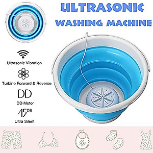 Portable Mini Turbo Washer Foldable Compact Ultrasonic Turbo Washer Travel Washer USB Powered (Blue)