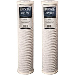 BLUONICS Carbon Block Replacement Water Filters 2 pcs (5 Micron) 4.5" x 20" Cartridges for Chlorine, Herbicides, Insecticides, Bad Taste and Odor