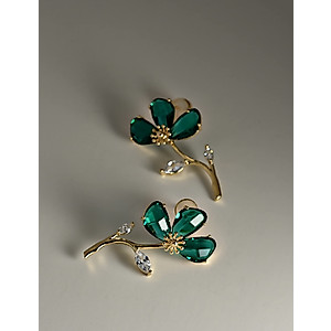 KZZENKI Green Flower Earrings with Stud, Statement Gold Dangle Earrings for Women Trendy Drop Earrings Gift