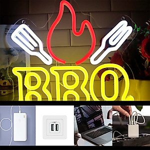 MEOMO BBQ Neon Lights Kebab Led Neon Sign Barbecue Shop Open Sign Wall Mounted Night Light for Barbecue Restaurant Neon Art Wall Hanging Decorative Usb With Switch