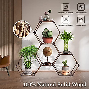 WASUMI Hexagonal Plant Stand Indoor, Plant Shelf Large 7 Tiers Wood Plant Stands Outdoor for Multiple Plants, DIY Flower Potted Plant Holder for Corner, Balcony, Patio, Garden, Living Room
