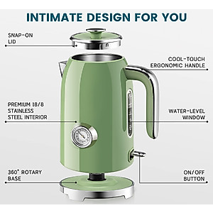 SUSTEAS 57oz Electric Kettle with Thermometer and SUSTEAS Tea Mug : Glass Teacup with Infuser and Lid, Clear Teacup for Tea Steeping at Home and Office, Clear (13.5oz)