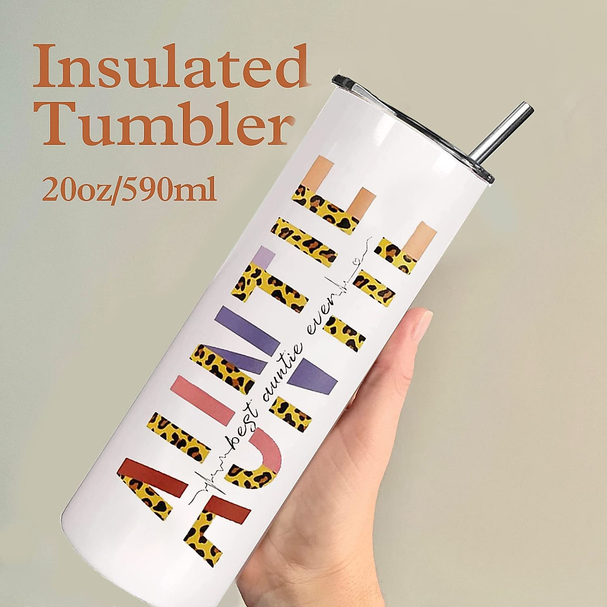 Ceovfoi Aunt Tumbler with Lid and Straw, Best Auntie Ever Gift, 20 oz Aunt Stainless Steel Insulated Tumbler, To My Aunt Coffee Mug from Niece, Birthday/Mother's Day/Christmas Gifts for Auntie