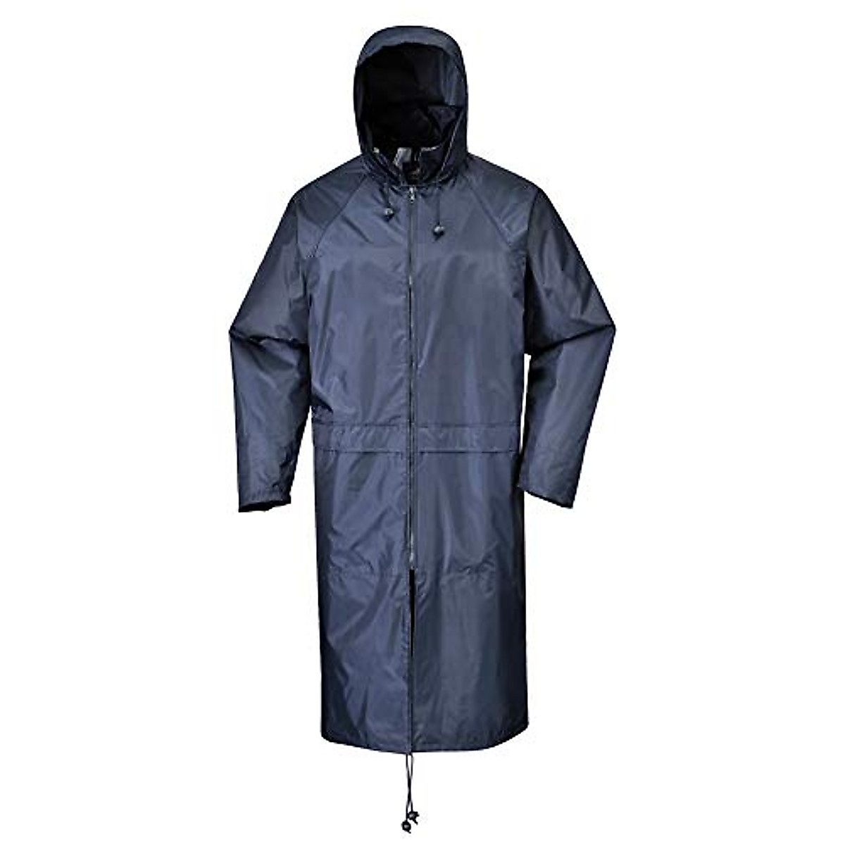 Portwest S438 Men's Waterproof Raincoat - Lightweight Long Rain Jacket with Hood and Pockets Navy, Large