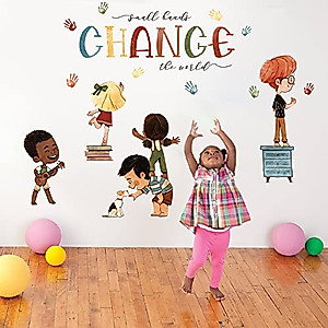 Yovkky Equality Wall Decals Stickers, Small Hands Change The World Inspirational Diversity Inclusion Handprints Neutral Nursery Toddler Classroom Decor, Kids Room Home Decorations Bedroom Daycare Art