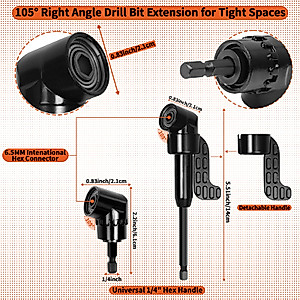 33Pcs Flexible Drill Bit Extension Set-2 Pcs 105°Right Angle Drill Bit Extension, 1/4 3/8 1/2" Universal Socket Adapter Set, Bendable Drill Bit Extension, screw bit holder and Screwdriver Bit Kit