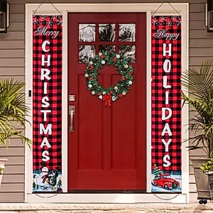 Christmas Decorations for the Home, hogardeck Christmas Banners Porch Sign, Hanging Sign Banner for New Year Christmas Decorations Welcome Door Sign for Home Outdoor Indoor Holiday Party Decor