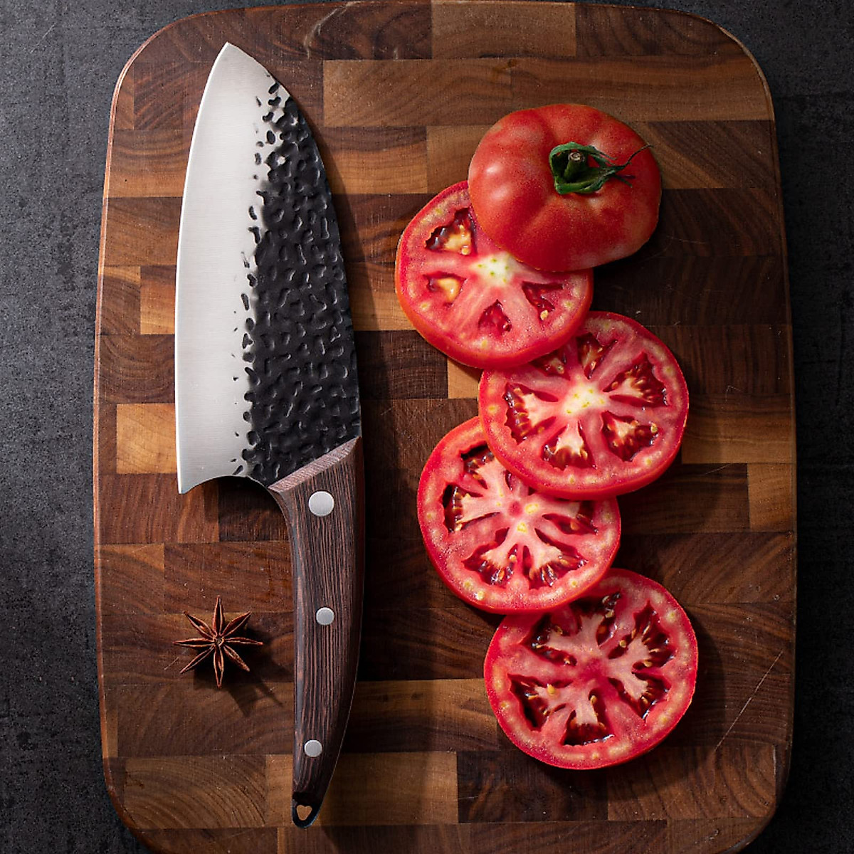 iSMLIKE 7 Inch Chef Knife Handmade Forged Retro Meat Cleaver Professional High Carbon Stainless Steel Kitchen Knives with Full Tang Wenge Wooden Handle Cooking Knife