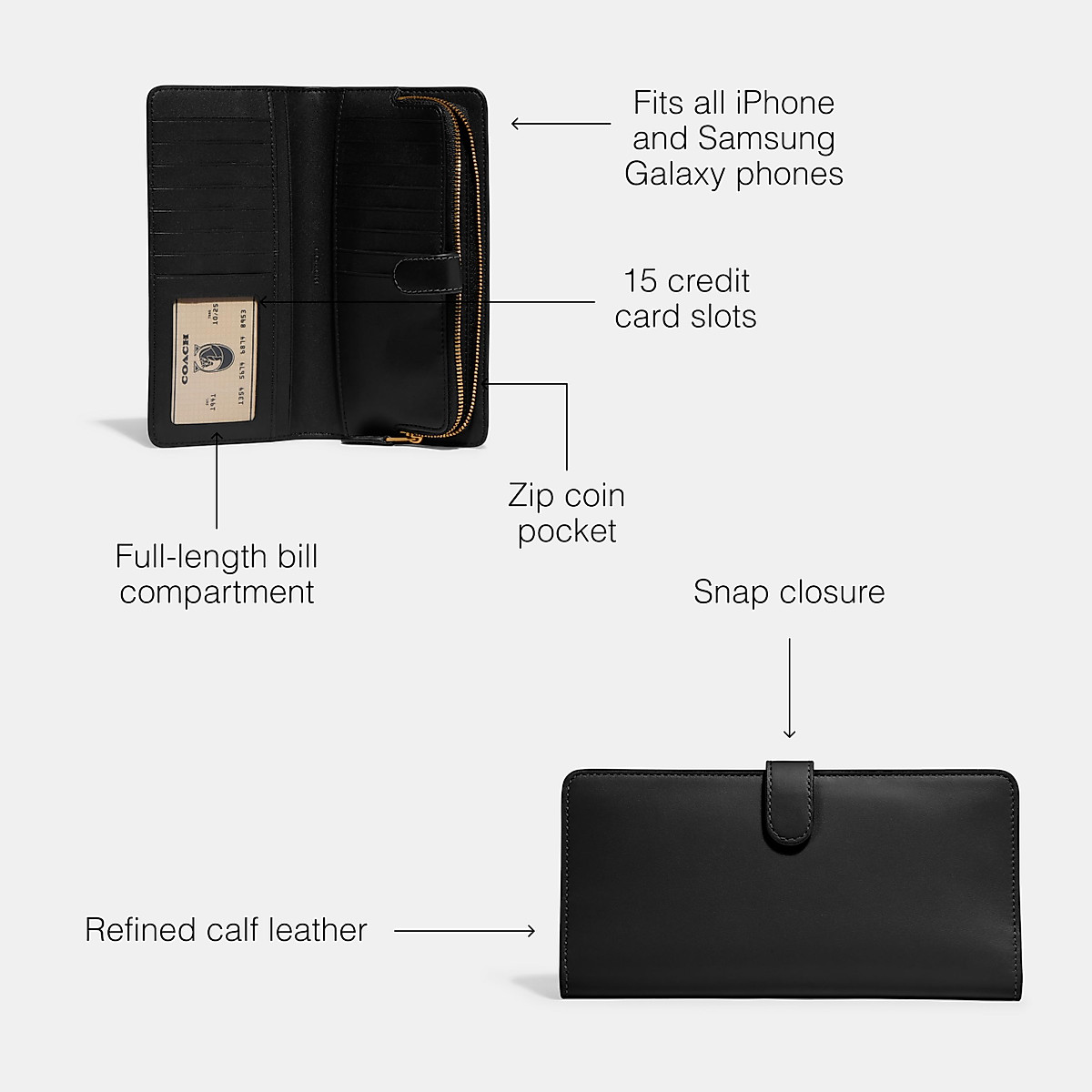 Coach Smooth LTH Skinny Wall, Black