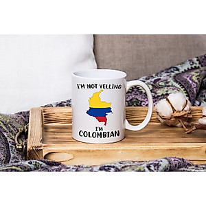 Funny Colombia Pride Coffee Mugs, I'm Not Yelling I'm Colombian Mug, Gift Idea for Colombian Men and Women Featuring the Country Map and Flag, Proud Patriot Souvenirs and Gifts