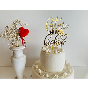 Personalized Future Mrs Cake Topper, Custom Name Cupcake Topper with Heart, Bridal Shower Decor, Calligraphy, Bachelorette, Engagement, Wedding Cake Topper, Hand Lettered, Script, Table Centerpiece