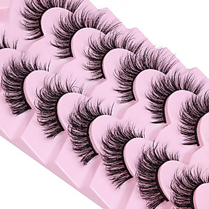 Mink Lashes Fluffy Manga Lashes Natural Look 3D Eyelashes 17mm Cat Eye Wispy 7 Pairs False Eyelashes Pack Faux Mink Eyelashes by FANXITON