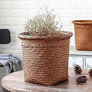 Generic Rattan Trash Basket Can,Woven Waste Storage Basket,Handmade Wicker Waste Basket Storage,Round Rattan Basket,Small Office Rubbish Cans for Bedroom Bathroom Kitchen Office Table