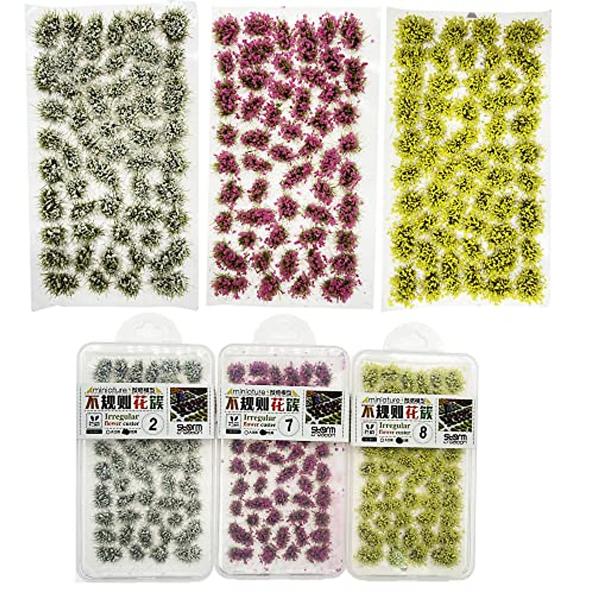 Cayway 159 PCS Static Grass Tuft Model Grass Tufts Railway Artificial Grass 3 Color Bushy Tuft Flower Cluster Vegetation Groups for DIY Architecture Building Model Train Landscape Railroad Scenery