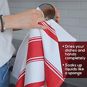 Kitchen Dish Towels - Set of 4 Cotton Tea Towels 20 x 28 inch - Best Dish Cloths for Hand Towels or Embroidery in Vibrant Colors - Red