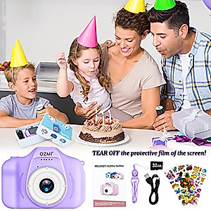 OZMI Upgrade Kids Selfie Camera, Christmas Birthday Gifts for Girls Age 3-9, HD Digital Video Cameras for Toddler, Portable Toy for 3 4 5 6 7 8 9 Year Old Girl with 32GB SD Card - Purple