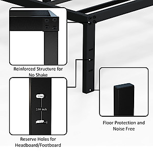 EMODA 16 Inch Bed Frame Queen Size Heavy Duty Metal Platform No Box Spring Needed with Steel Slat Support, Easy Assembly, Black