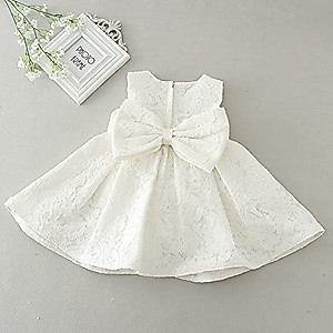 Meiqiduo Baby Girls 3Pcs Set Christening Baptism Wedding Formal Dress (3M/0-6months, Ivory White)