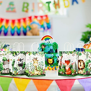 18 Pieces Safari Goodie Bags Jungle Animals Party Favor Bags with Handles Zoo Animals Print Candy Bags Woodland Gift Bags for Baby Shower Wedding Birthday Jungle Themed Party Supplies