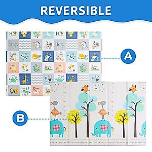 Baby Play Mat Foam Playmat for Baby Reversible Foldable Waterproof Soft Foam Extra Large Alphabet Baby Mat for Floor Playmat for Babies and Toddlers with Travel Carry Bag(79 x 59 x 0.4 in)
